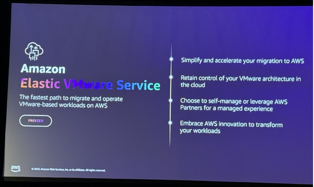【AWS re:Invent 2024レポート】Amazon Elastic VMware Serviceとは？注目の新しいVMwareサービスのセッションに参加しました ...
